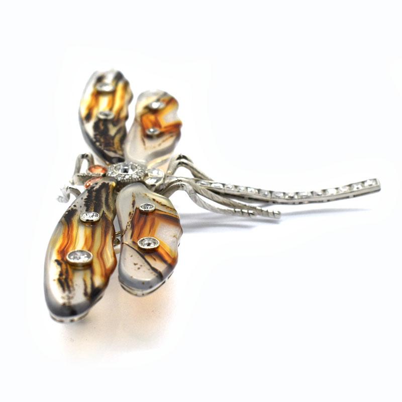 Mocha Agate, Diamond, Padparadscha Sapphire and White Gold Dragonfly ...