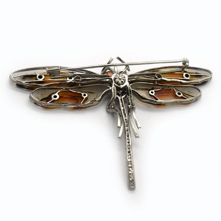 Mocha Agate, Diamond, Padparadscha Sapphire and White Gold Dragonfly ...