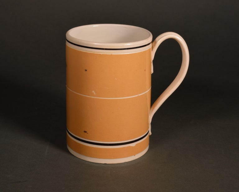 18th-Century Mocha Pottery Mug with Ochre Slip Ground For Sale at 1stDibs