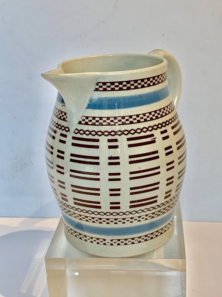Mochaware Pitcher with Baby Blue and Black Slip Decoration, England ...