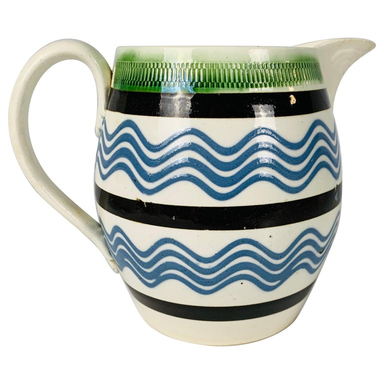 Mochaware Pitcher with Sky-Blue Trailed Slip Lines at 1stDibs