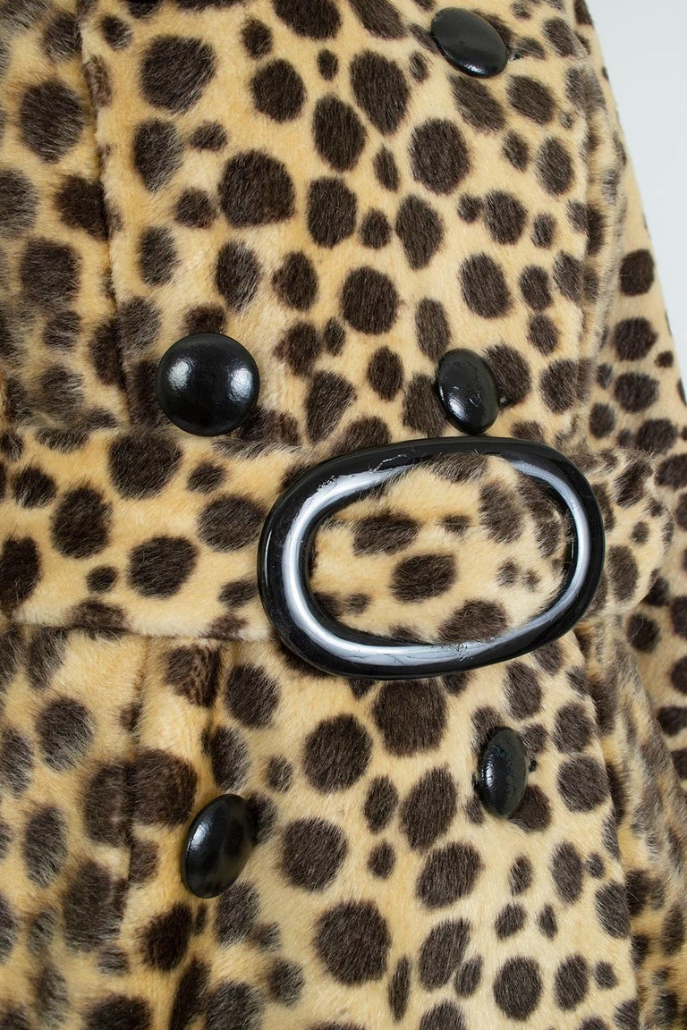 Mod Faux Leopard Double-Breasted Princess Coat with Oversize Buckle ...