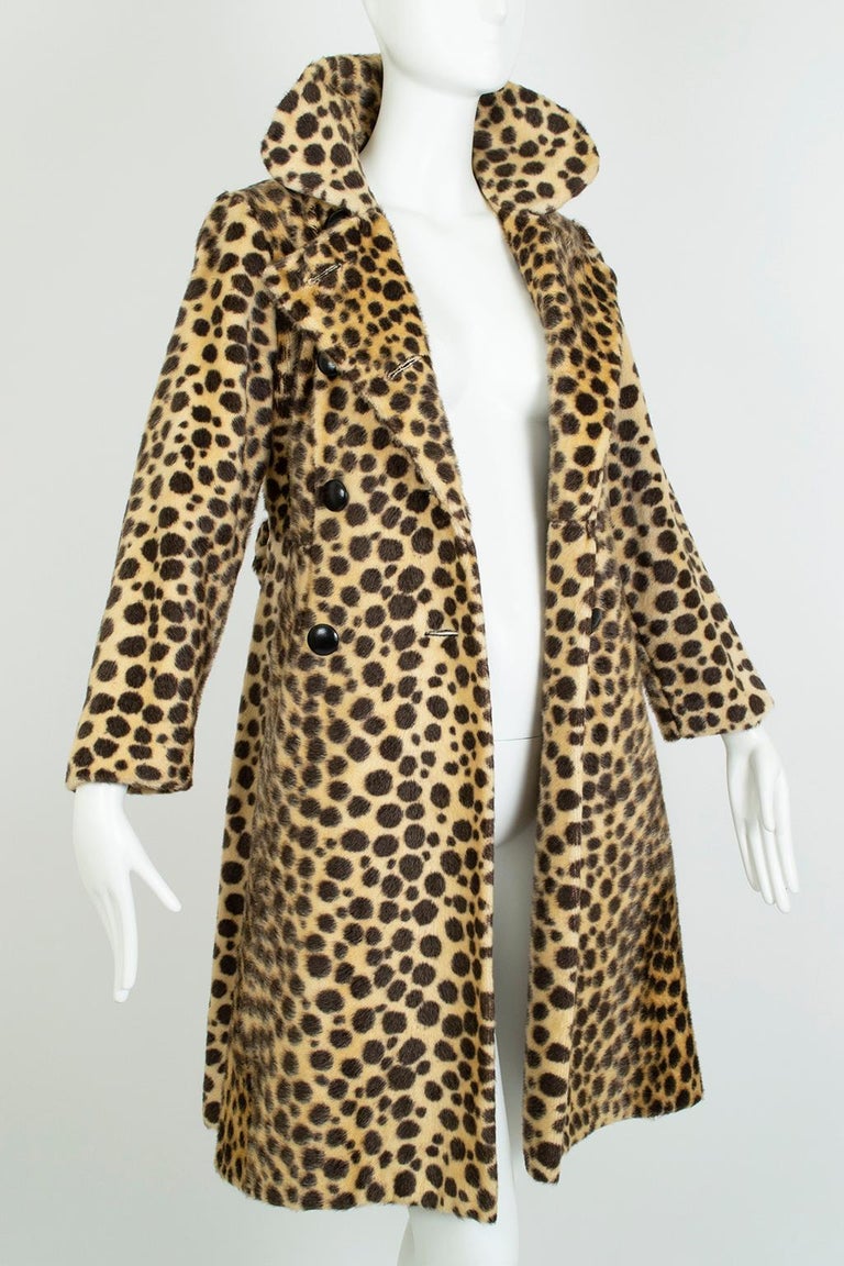 Mod Faux Leopard Double-Breasted Princess Coat with Oversize Buckle ...