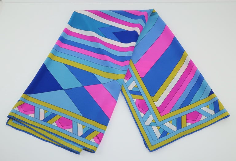 Mod French 1970's Leonard Blue and Pink Silk Scarf at 1stDibs