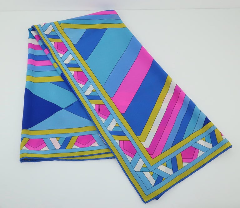Mod French 1970's Leonard Blue and Pink Silk Scarf at 1stDibs
