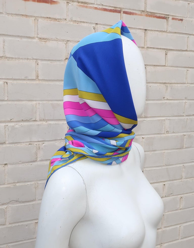 Mod French 1970's Leonard Blue and Pink Silk Scarf at 1stDibs