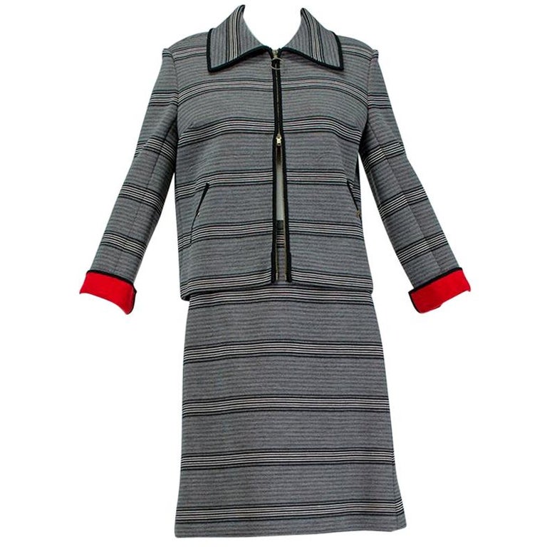 Mod Italian Black and Red Colorblock A-Line Wool Scooter Suit Ensemble ...