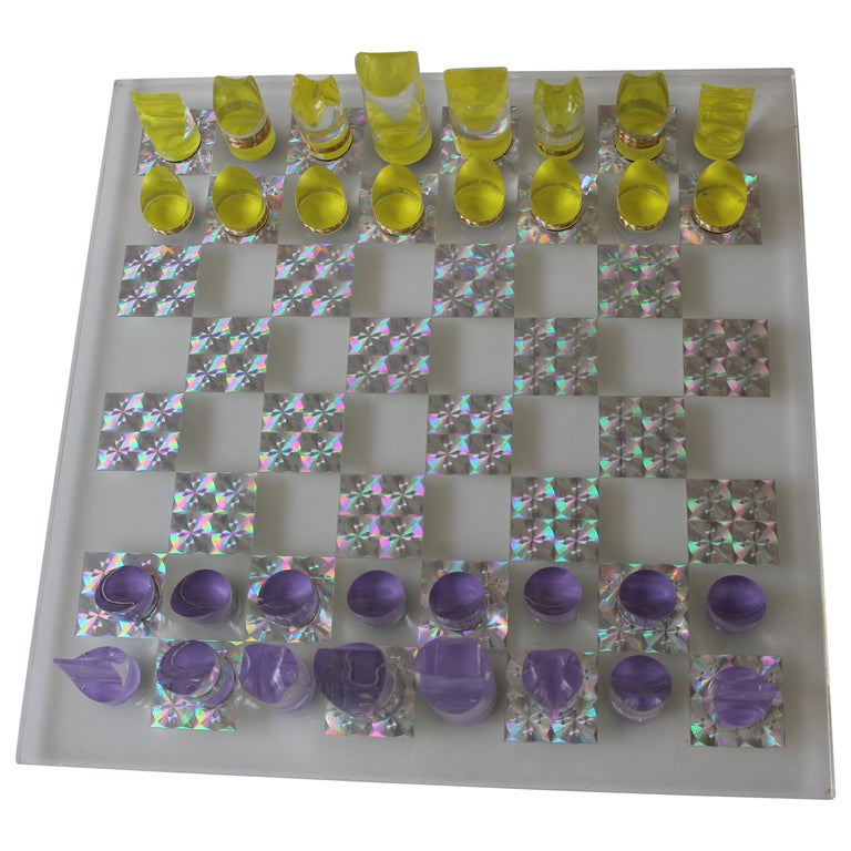 Mod Psychedelic Lucite Chess Set with Board at 1stDibs | trippy chess ...