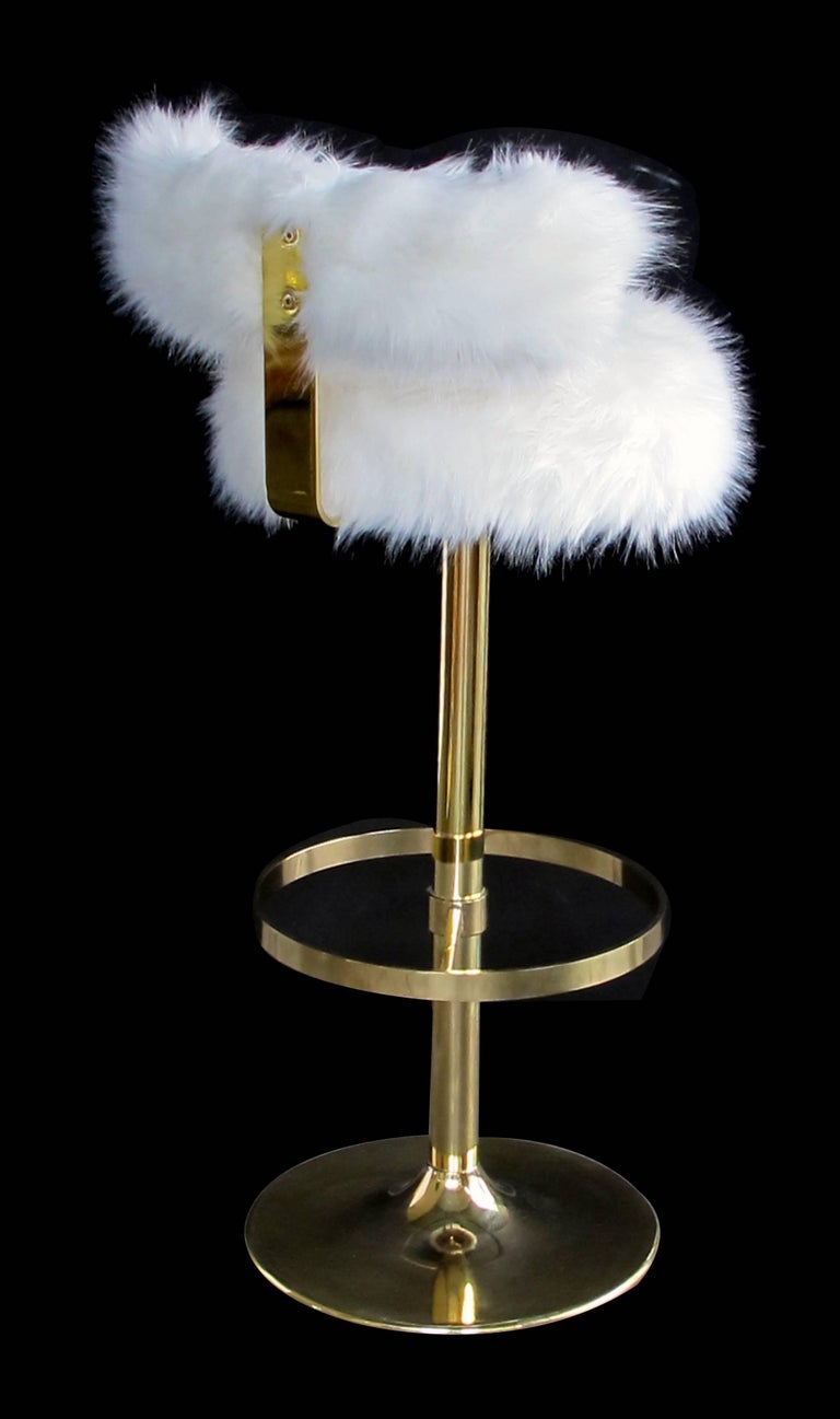 Mod Set of Three Brass 1970s Swivel Barstools with Fur Upholstery For ...