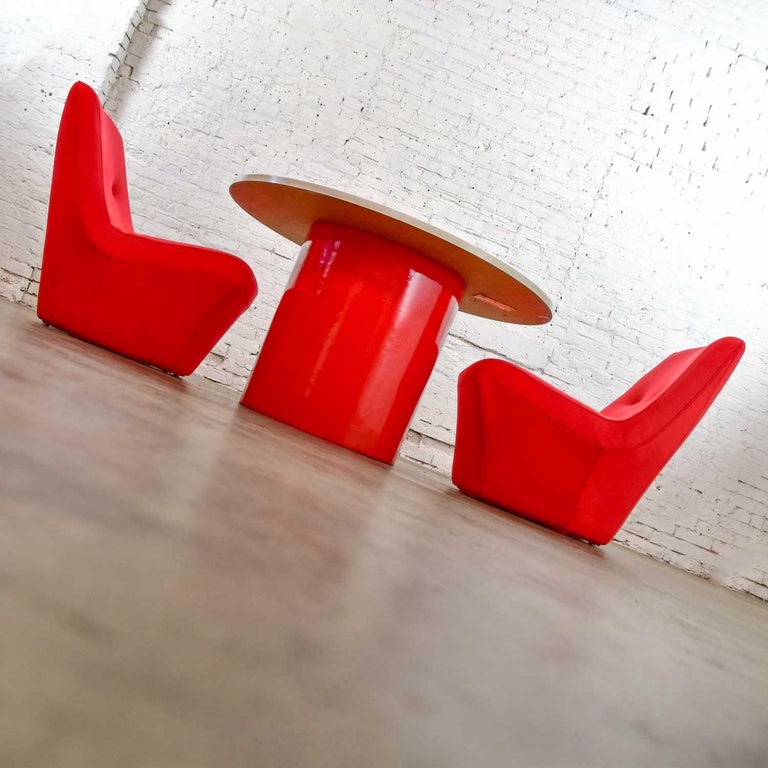 Mod Style MCM Round Table and 2 Chairs by Founders Furniture in Red and ...
