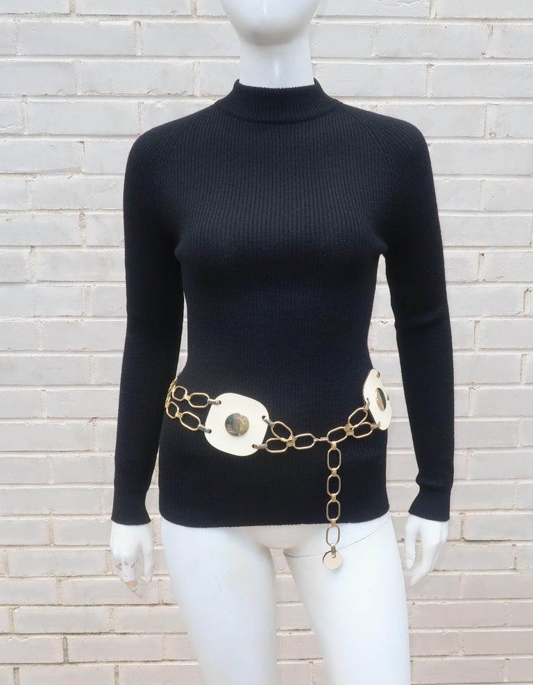 Mod White Leather Hip Hugger Chain Belt, 1960's at 1stDibs | chain ...
