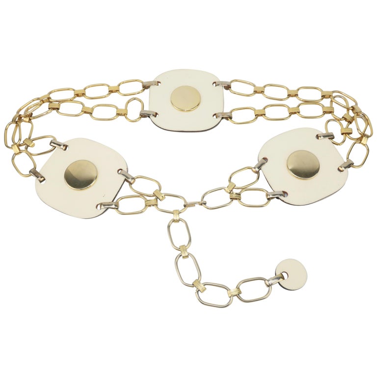 Mod White Leather Hip Hugger Chain Belt, 1960's at 1stDibs | chain ...