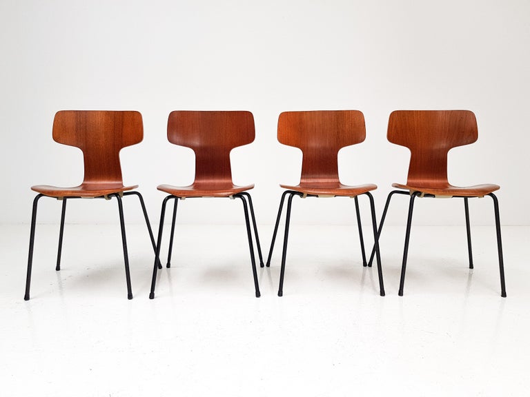 Model 3103 Teak Hammer Chairs by Arne Jacobsen for Fritz Hansen, 1955 ...