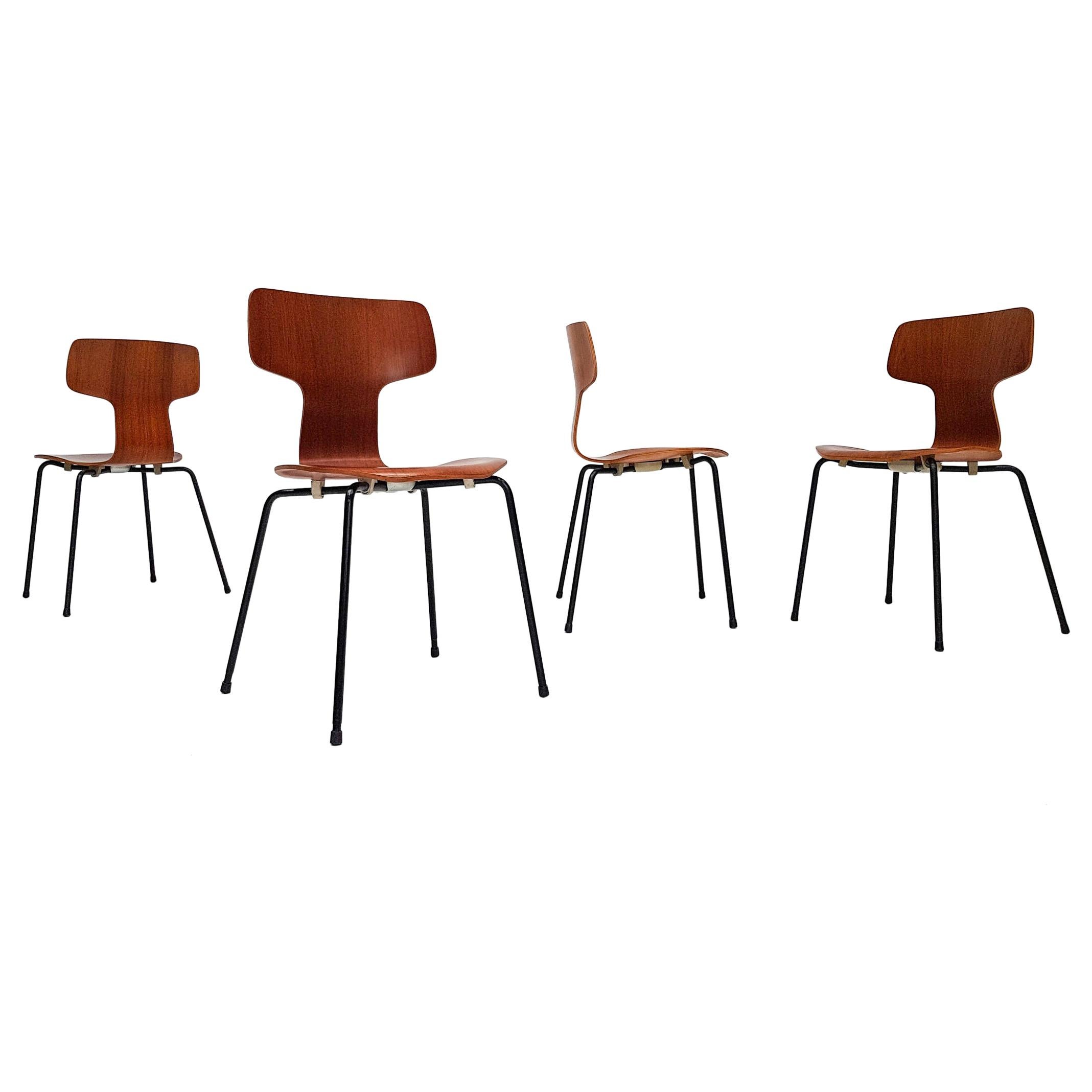 Model 3103 Teak Hammer Chairs by Arne Jacobsen for Fritz Hansen, 1955 ...