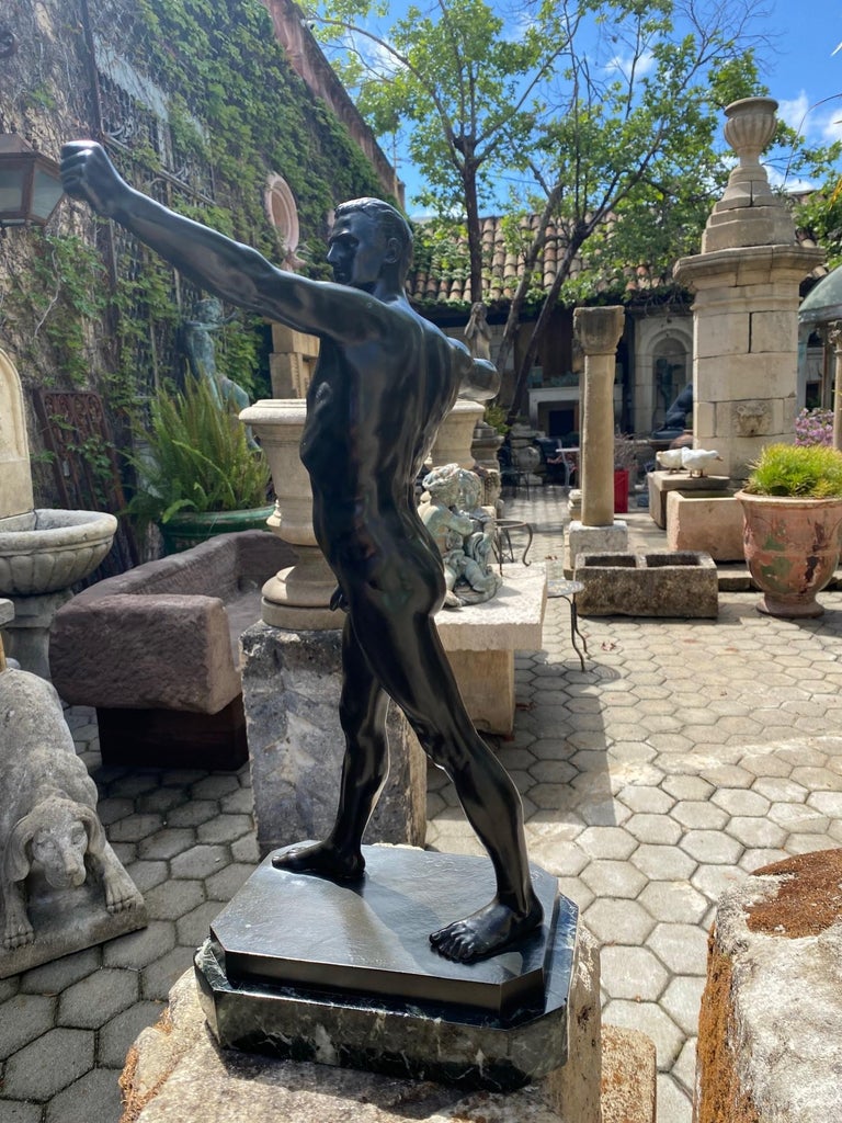 Model Nude Archer Mounted Sculpture Bust Bronze Stone Base Art Deco ...