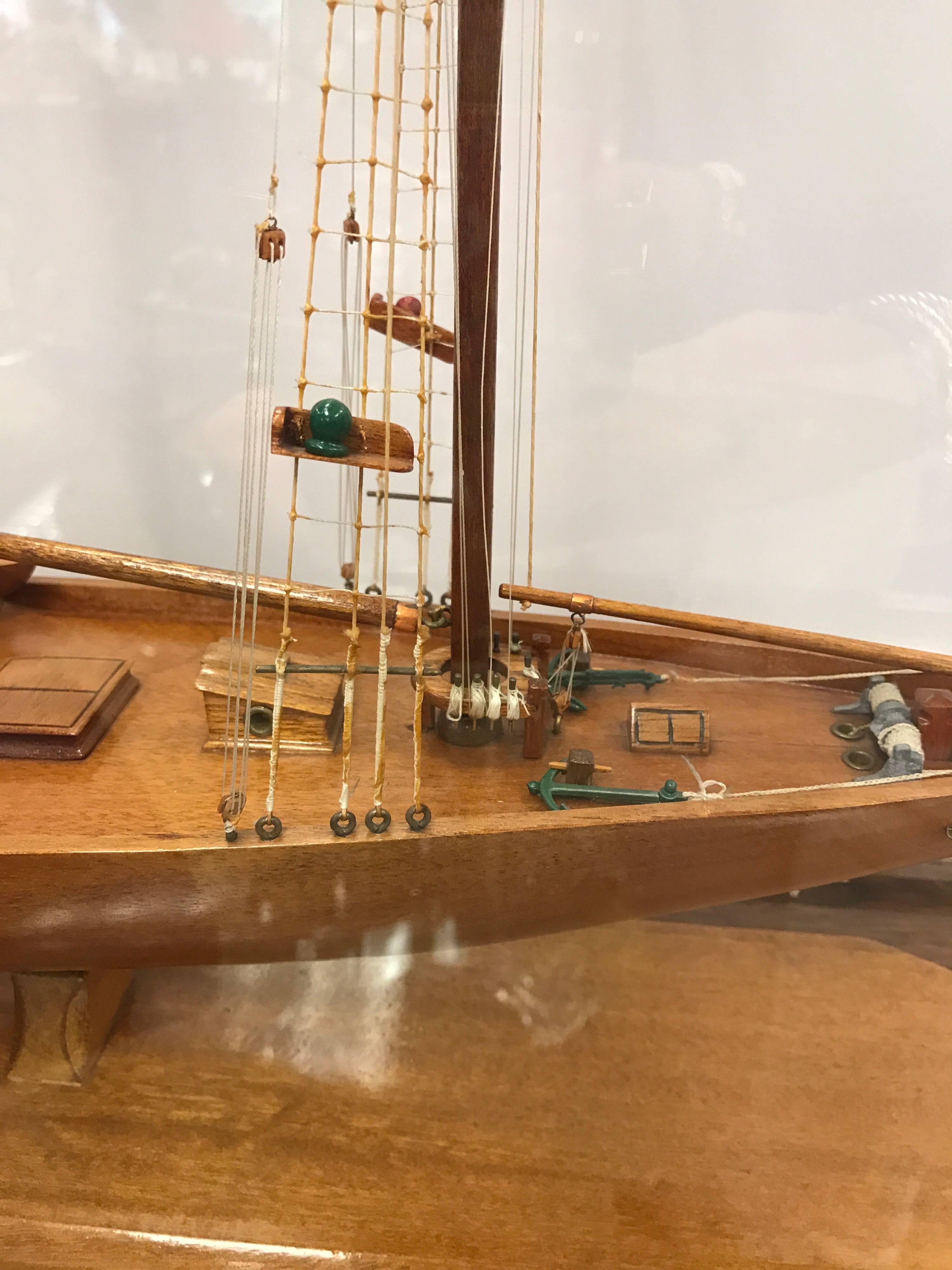 Model Schooner Boat Diorama Encased in Glass Cabinet at 1stDibs