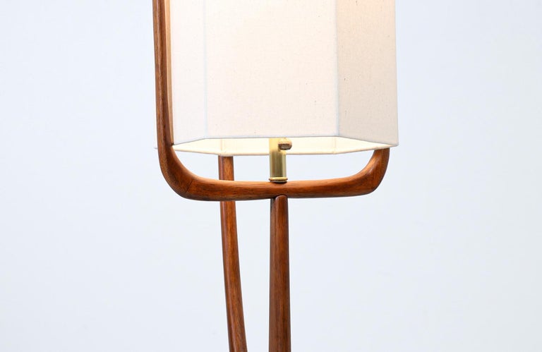 Modeline of California Sculpted Walnut Lamp with New Linen Shade For ...