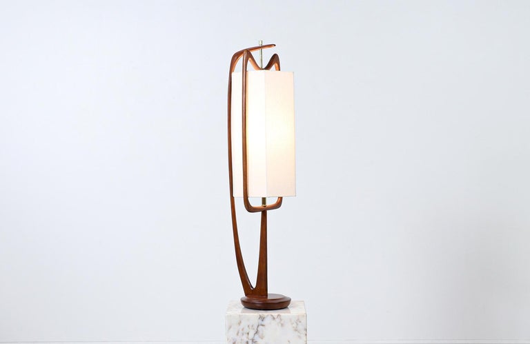 Modeline of California Sculpted Walnut Lamp with New Linen Shade For ...