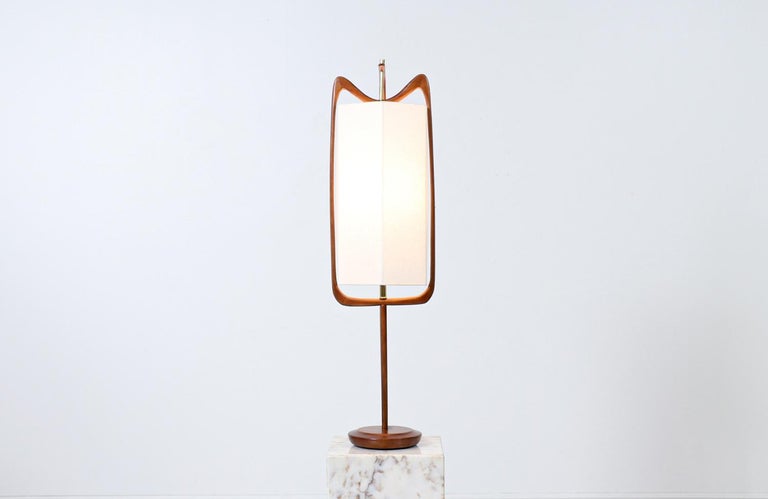 Modeline of California Sculpted Walnut Lamp with New Linen Shade For ...
