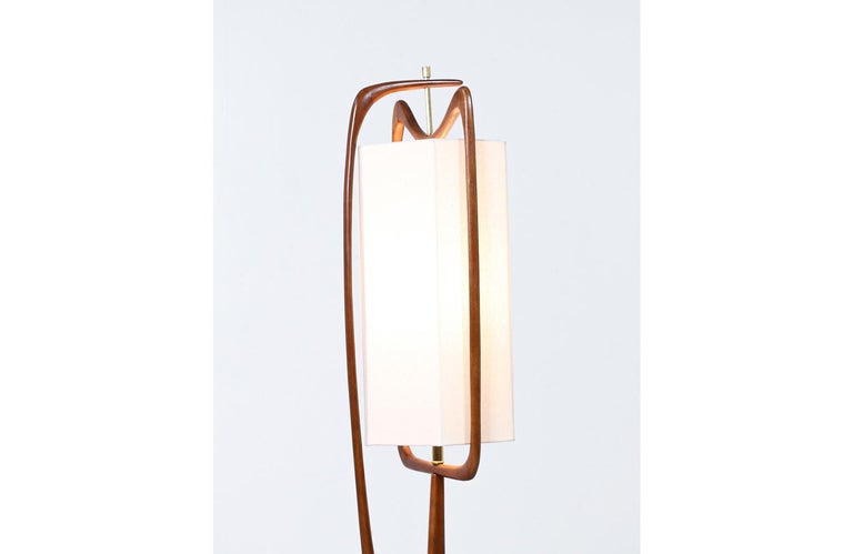 Modeline of California Sculpted Walnut Lamp with New Linen Shade For ...