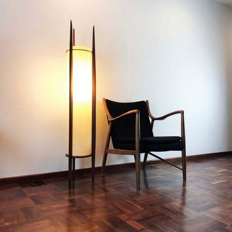 Modeline Style Mahogany and Brass Floor Lamp with Bakelite Shades at ...