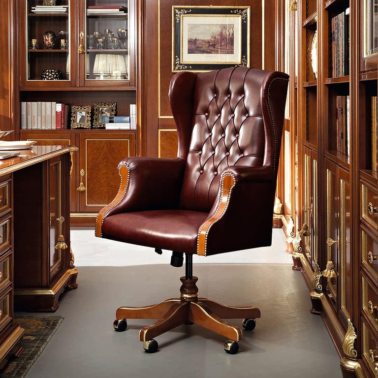 Modenese Gastone Swivel Armchair in Bordeaux Leather with Capitone ...