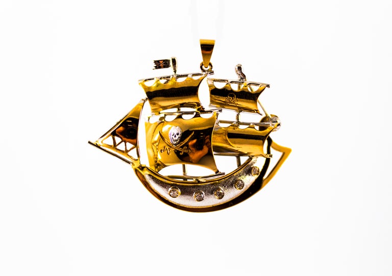 Modern 0.10 Carat White Diamond Yellow Gold "Pirate Ship" Pendant ...