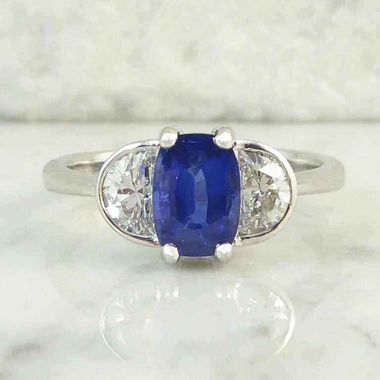 Modern 1.21 Carat Sapphire Ring, Half-Moon Diamonds 0.61 Carat, New and ...