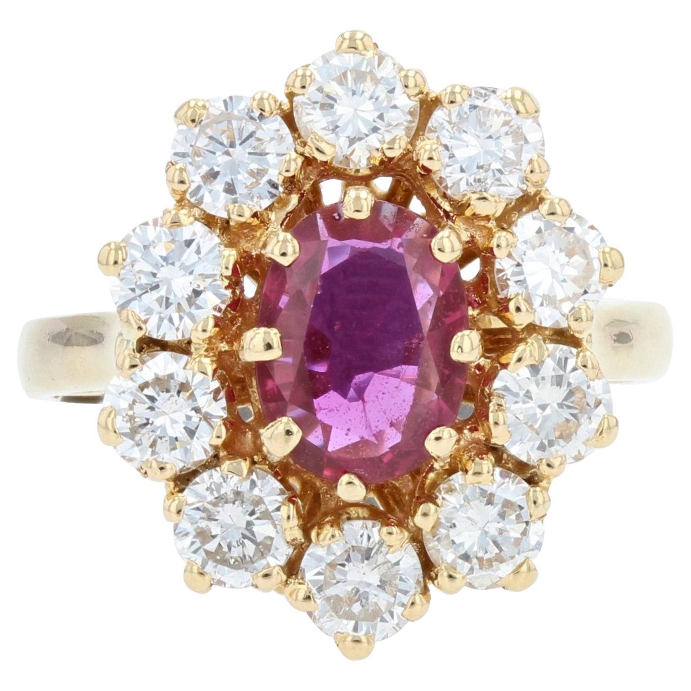 French Antique Style Ruby Diamonds 18 Karat Yellow Gold Daisy Ring at ...