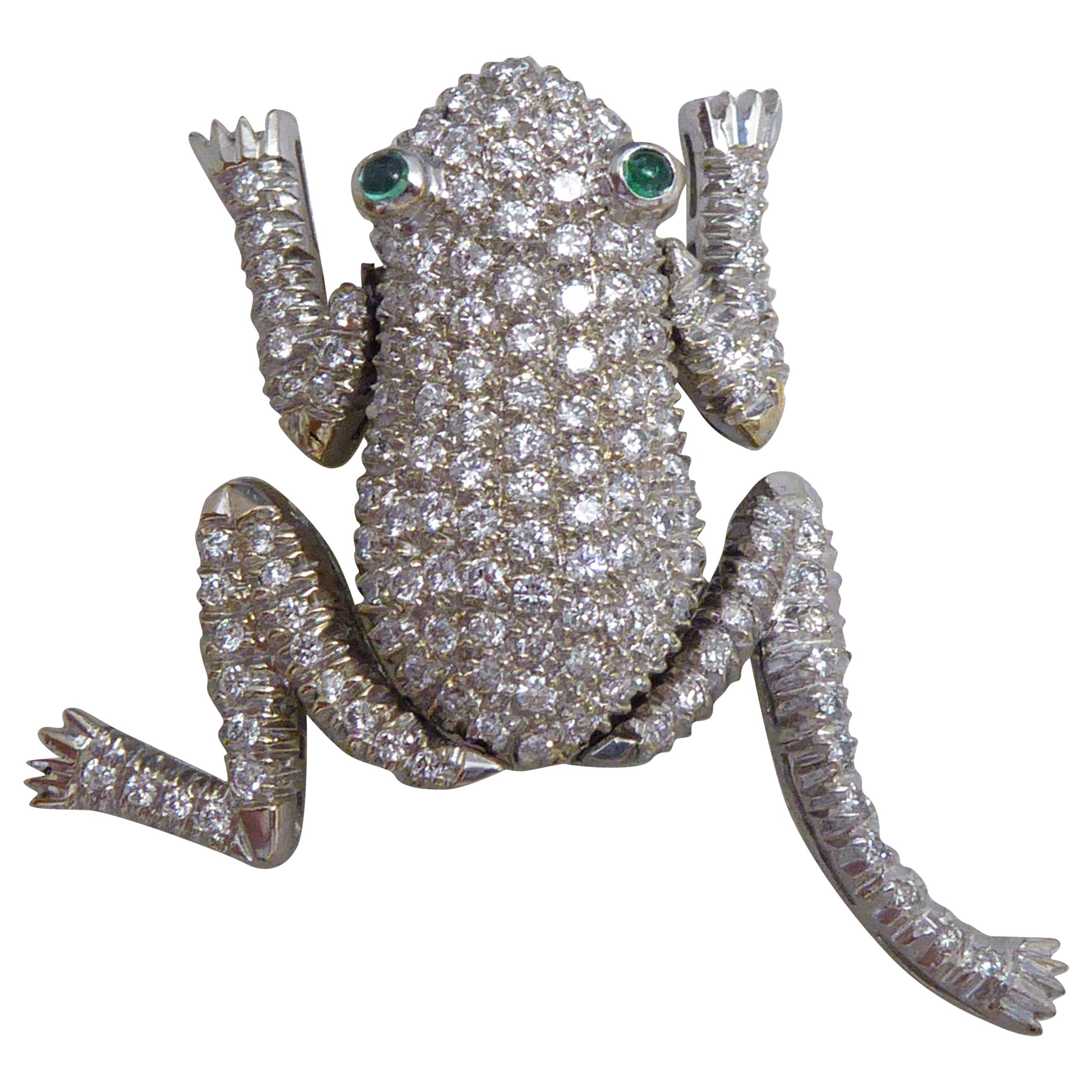 Waltham Enamel Emerald Diamond Gold Frog on Lily Pad Pendant Brooch at ...