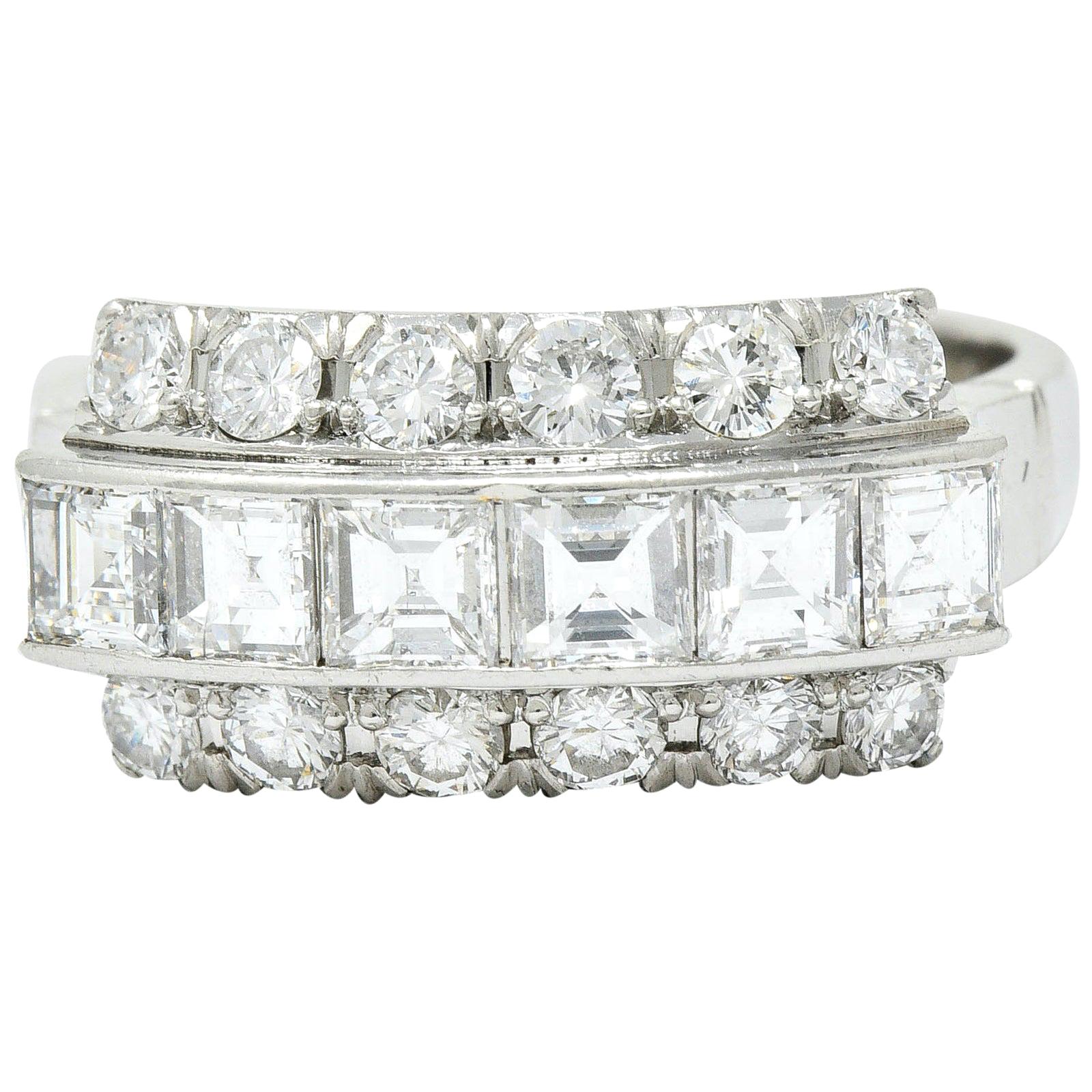 Platinum Three-Row Band Ring Set with 35 Round Diamonds For Sale at 1stDibs