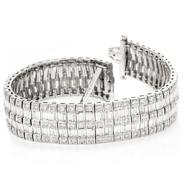 Modern 16.72cts Diamond Platinum Double Line Wide Link Bracelet For ...
