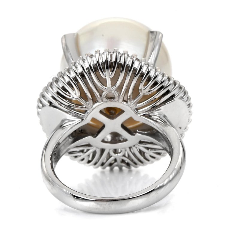 Modern South Sea Pearl Diamond Platinum Ballerina Cocktail Ring For ...