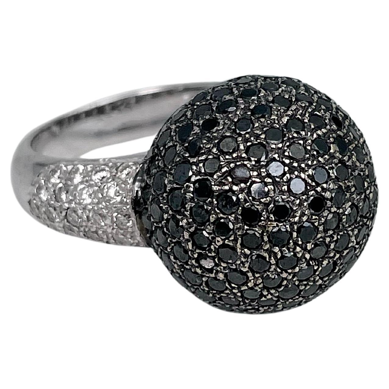 Modern 18 Karat Gold 2.5 Carat Black 0.63 Carat White Diamond Ball ...