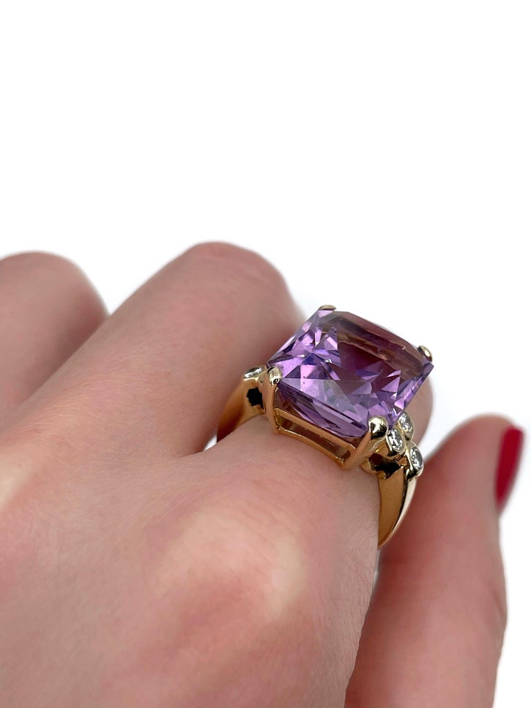 Modern 18 Karat Gold Amethyst Diamond Rectangle Cocktail Ring For Sale ...