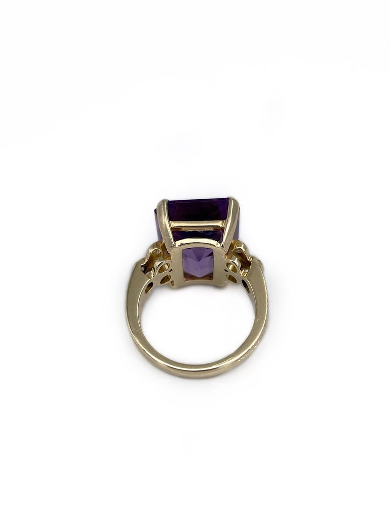 Modern 18 Karat Gold Amethyst Diamond Rectangle Cocktail Ring For Sale ...