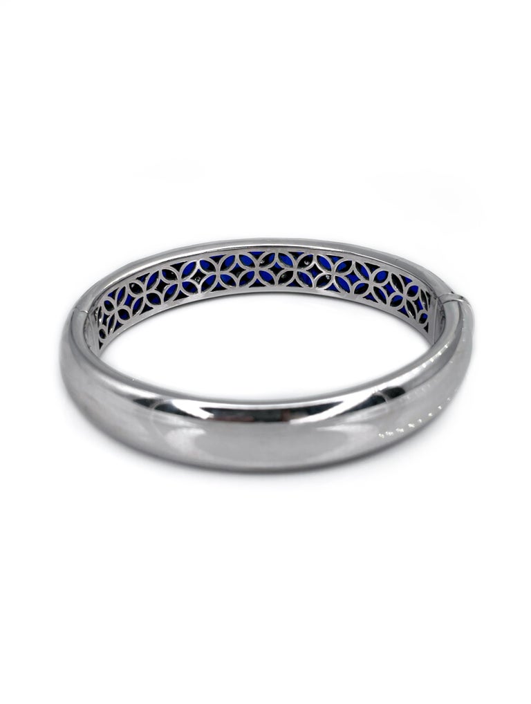 Modern 18 Karat Gold Diamond Blue Glass Hinged Bangle Bracelet For Sale ...