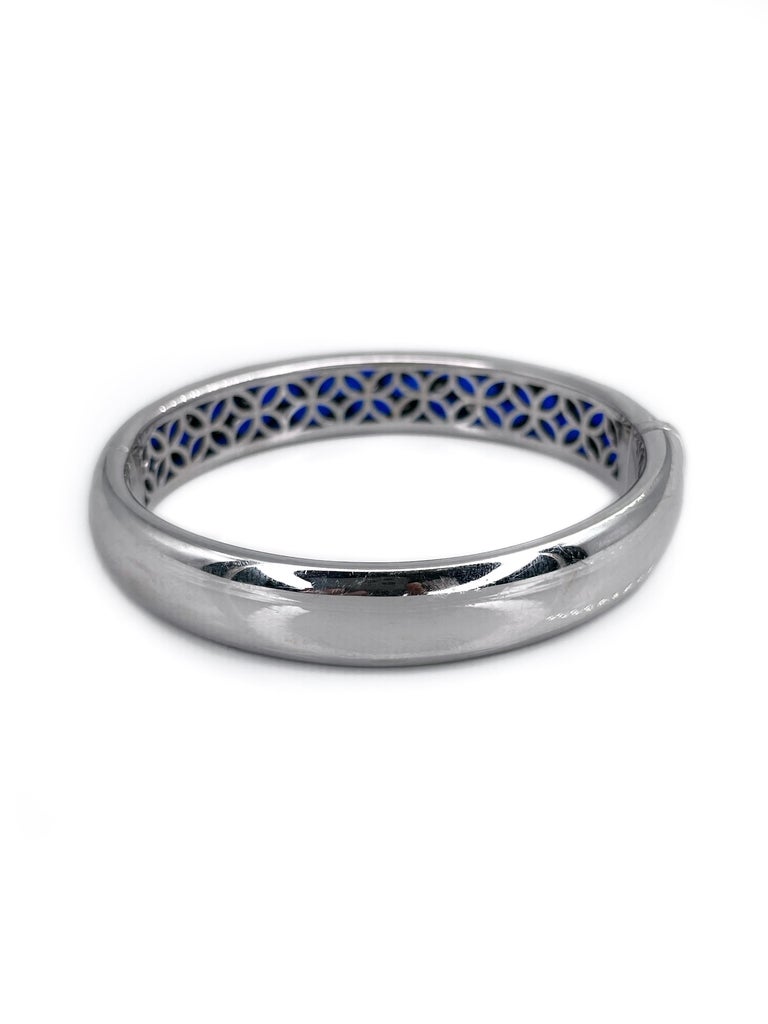 Modern 18 Karat Gold Diamond Blue Glass Hinged Bangle Bracelet For Sale ...