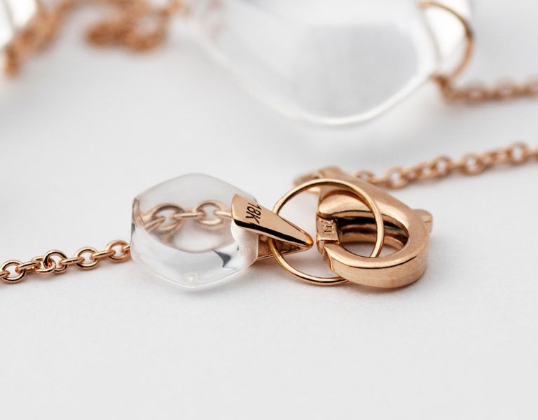 Modern 18 Karat Gold Link Chain with 7 Large Natural Rock Crystal ...
