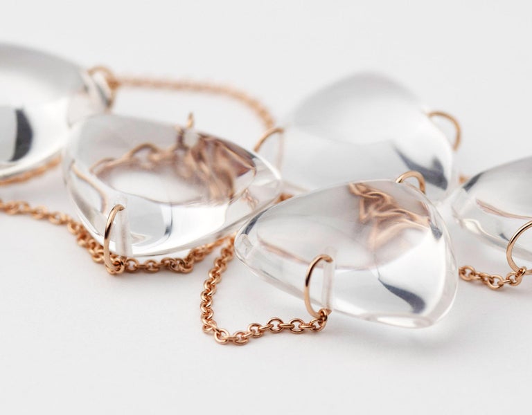 Modern 18 Karat Gold Link Chain with 7 Large Natural Rock Crystal ...