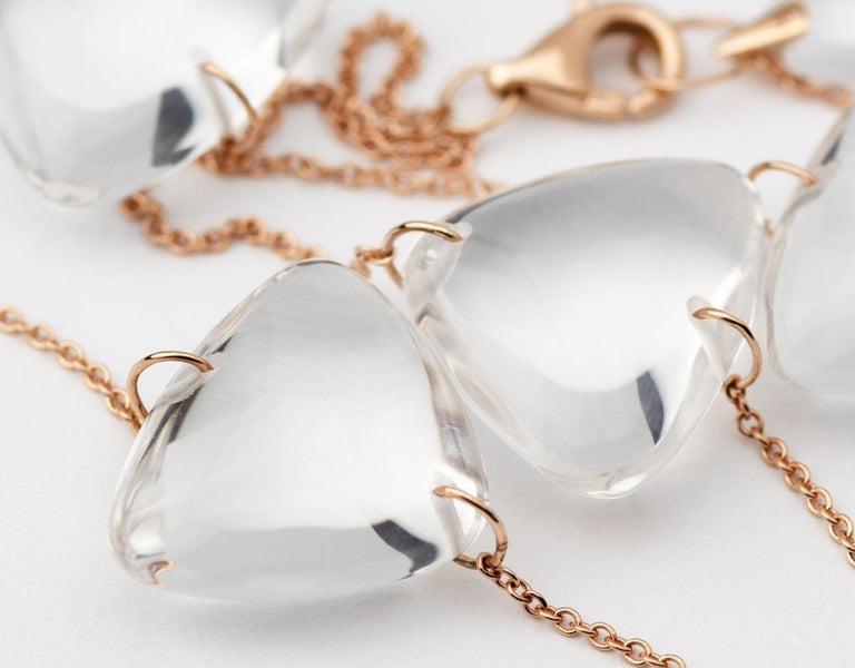 Modern 18 Karat Gold Link Chain with 7 Large Natural Rock Crystal ...