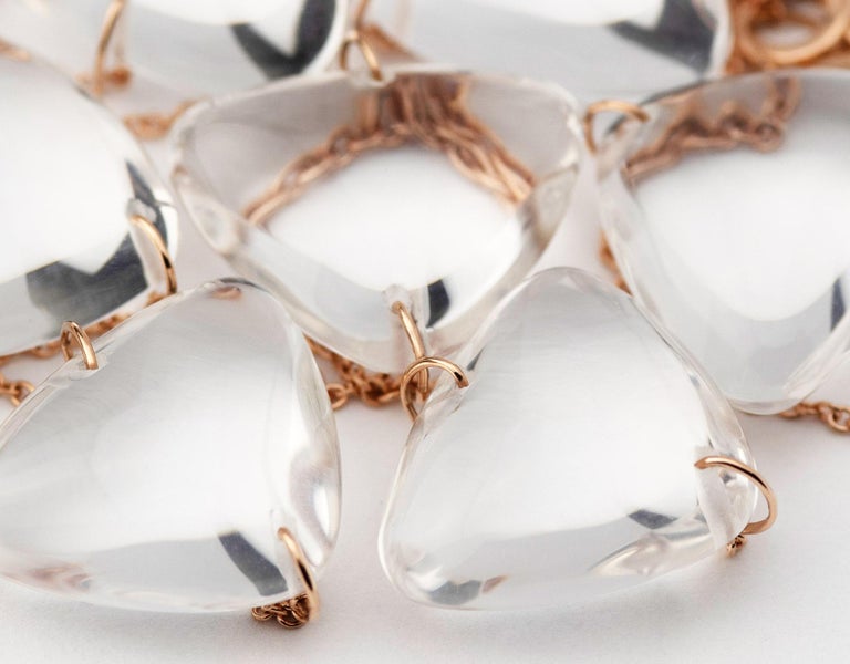 Modern 18 Karat Gold Link Chain with 7 Large Natural Rock Crystal ...