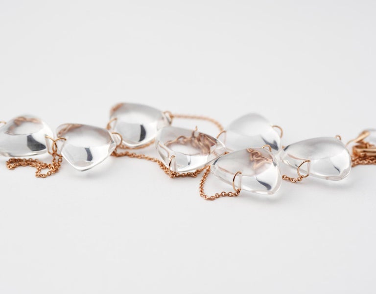 Modern 18 Karat Gold Link Chain with 7 Large Natural Rock Crystal ...