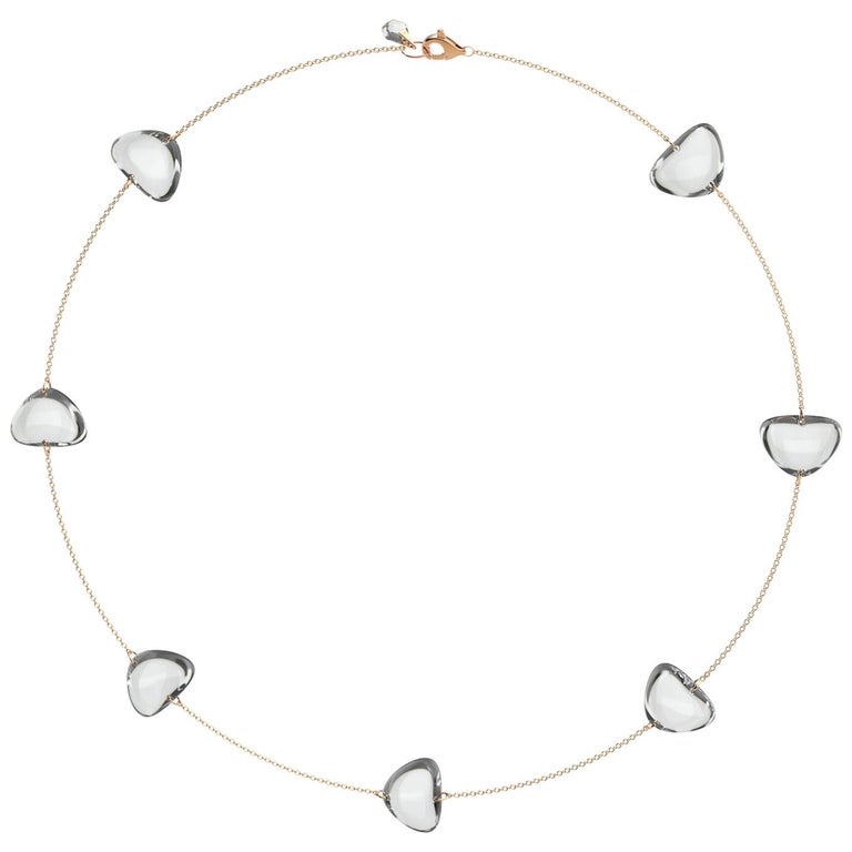 Modern 18 Karat Gold Link Chain with 7 Large Natural Rock Crystal ...