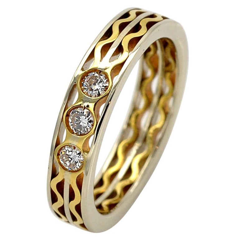 18 Karat Two-Tone Gold Diamonds three stone Eternity Ring For Sale at ...