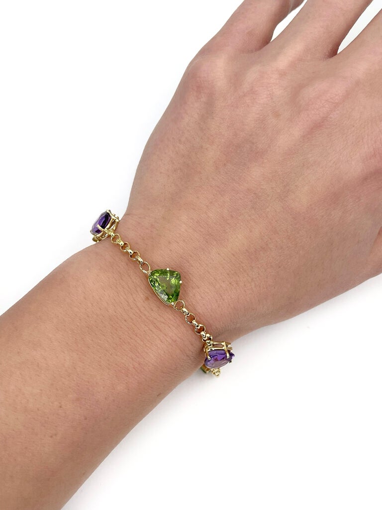Modern 18 Karat Yellow Gold Amethyst Peridot Chain Bracelet For Sale at ...