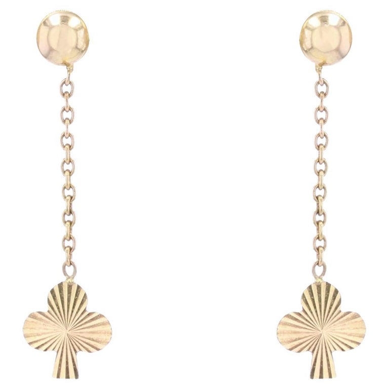 Modern 18 Karat Yellow Gold Clover Shape Dangle Earrings For Sale at ...