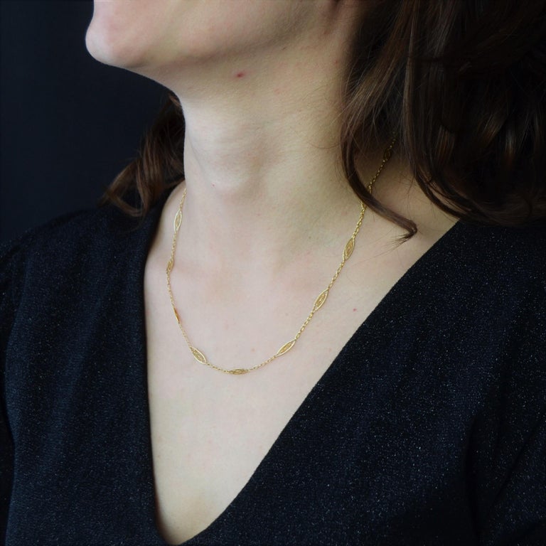 Modern 18 Karat Yellow Gold Filigree Chain For Sale at 1stDibs