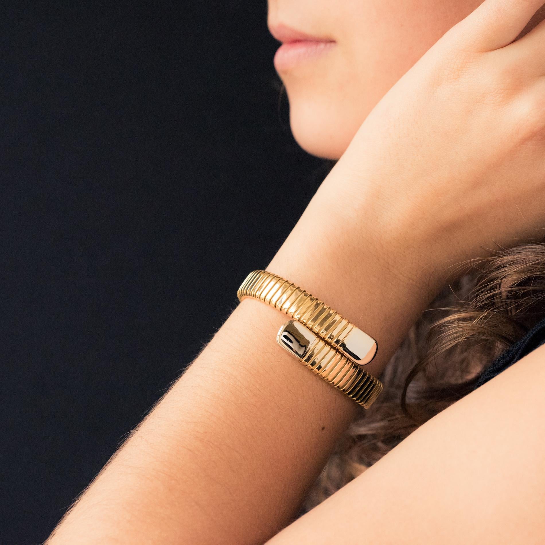 Modern 18 Karat Yellow Gold Tubogas Bangle Bracelet at 1stDibs