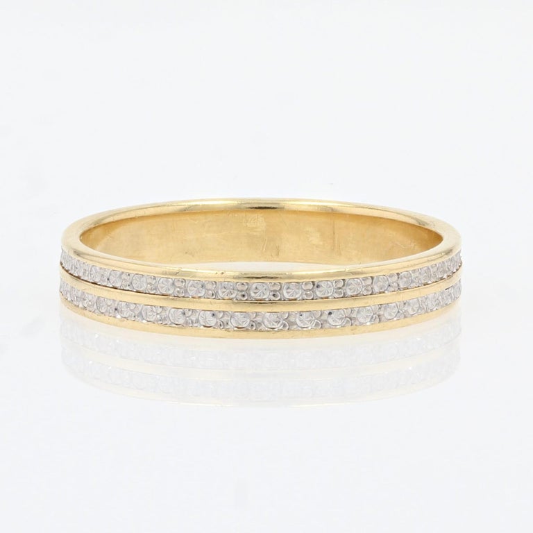 Modern 18 Karat Yellow White Gold Chiseled Double Row Wedding Ring For ...